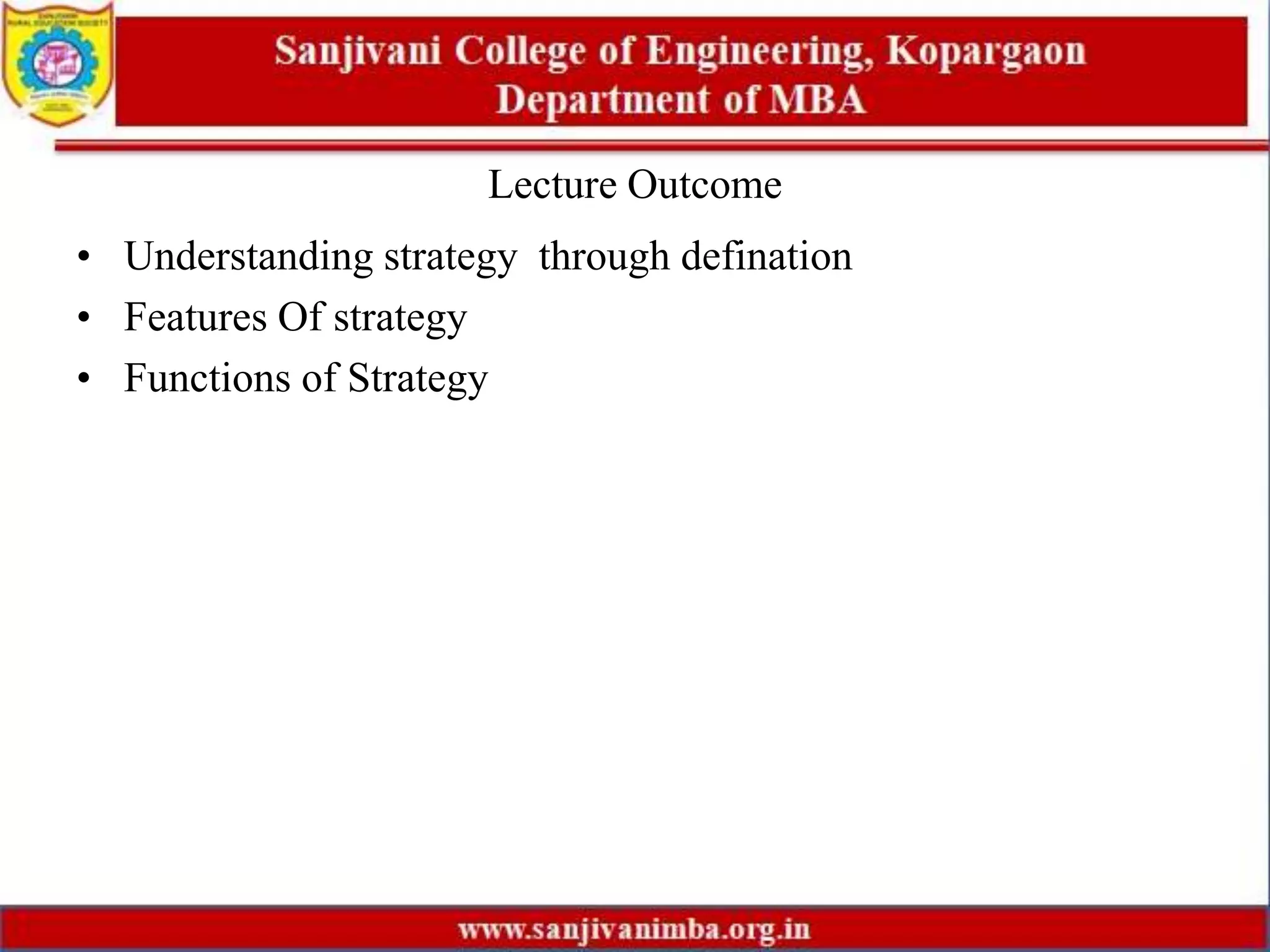 301 Unit 1 lecture 4 definition ,nature and function of Strategy | PPT