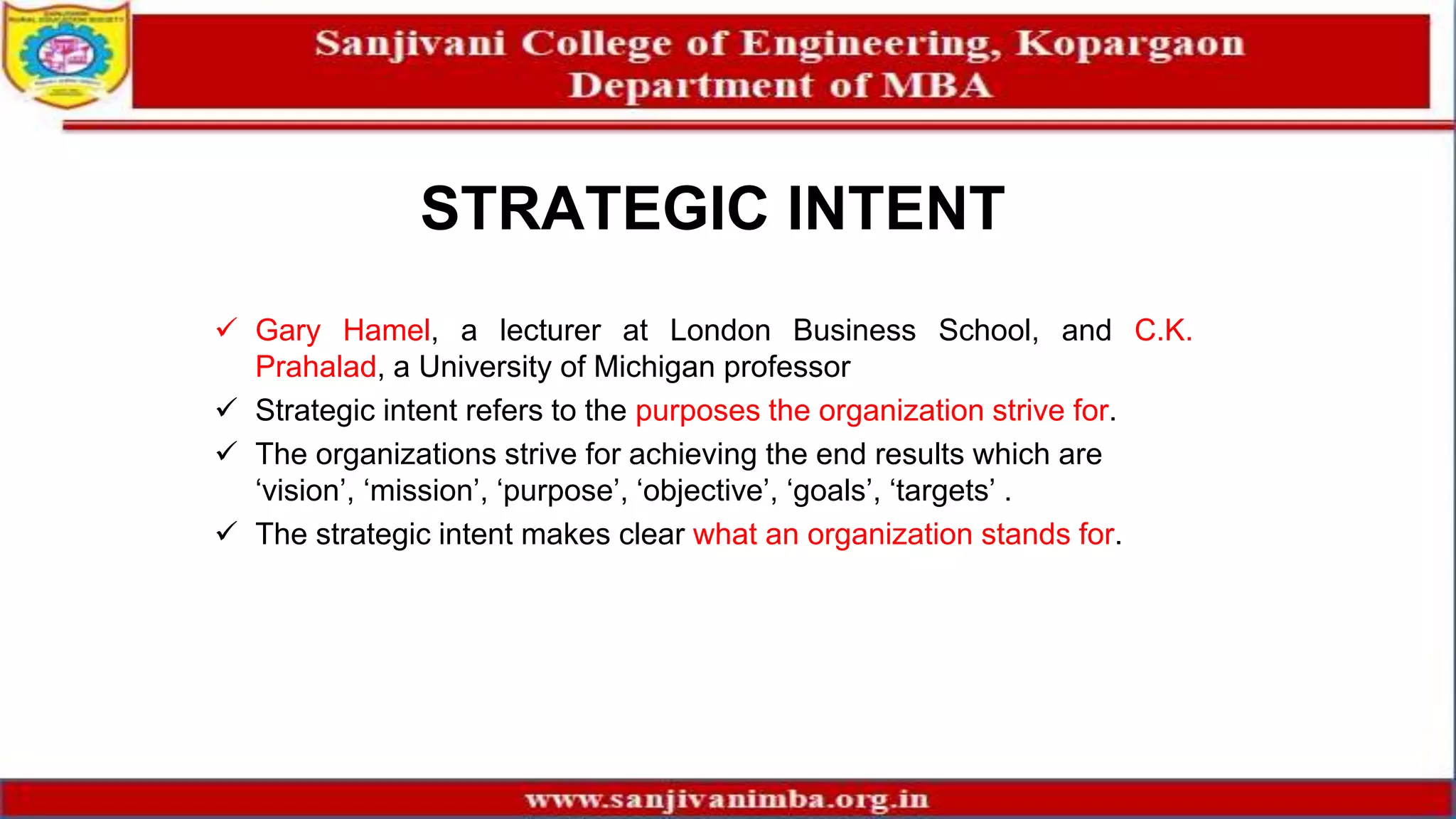 301 STRATEGIC MANAGEMENT TOPIC strategic intent and vision | PPT