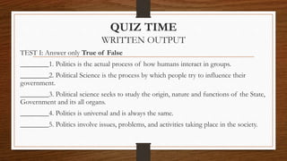 UNIT 1 LESSON 1: POLITICS AND POLITICAL SCIENCE | PPTX