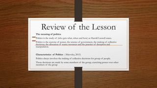 UNIT 1 LESSON 1: POLITICS AND POLITICAL SCIENCE | PPTX