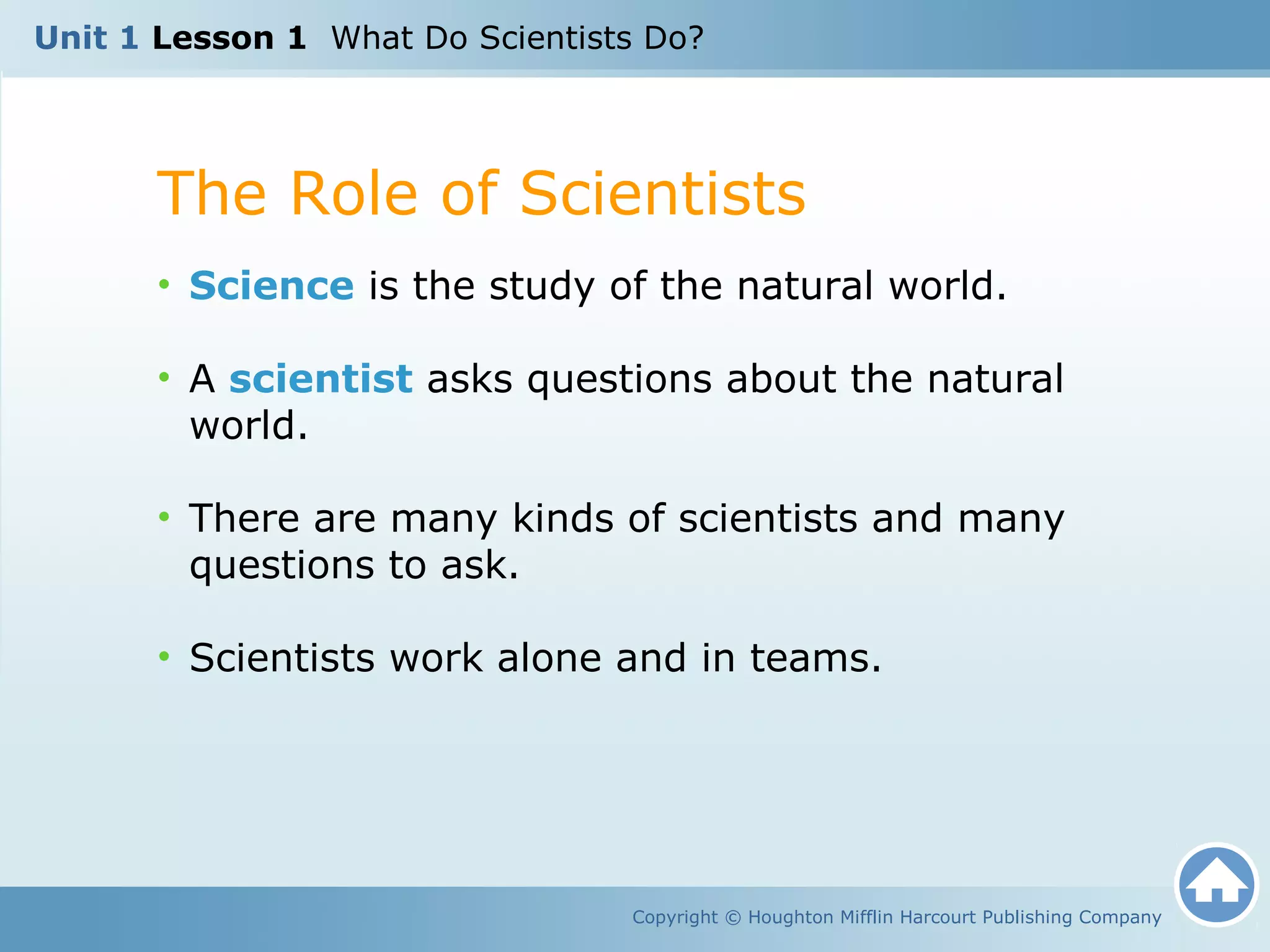 Unit 1 lesson 1 what do scientist do | PPT