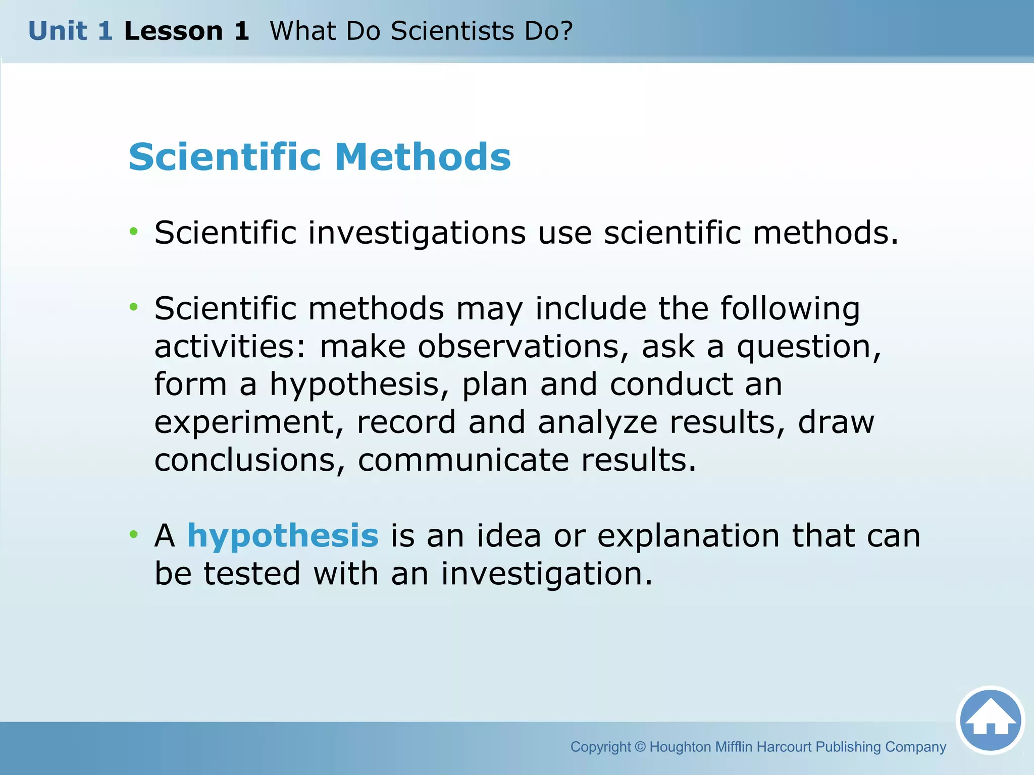 Unit 1 lesson 1 what do scientist do | PPT