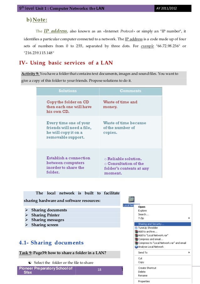 Unit1lesson2 lan 9th level: Computer Networks and Local Area Network