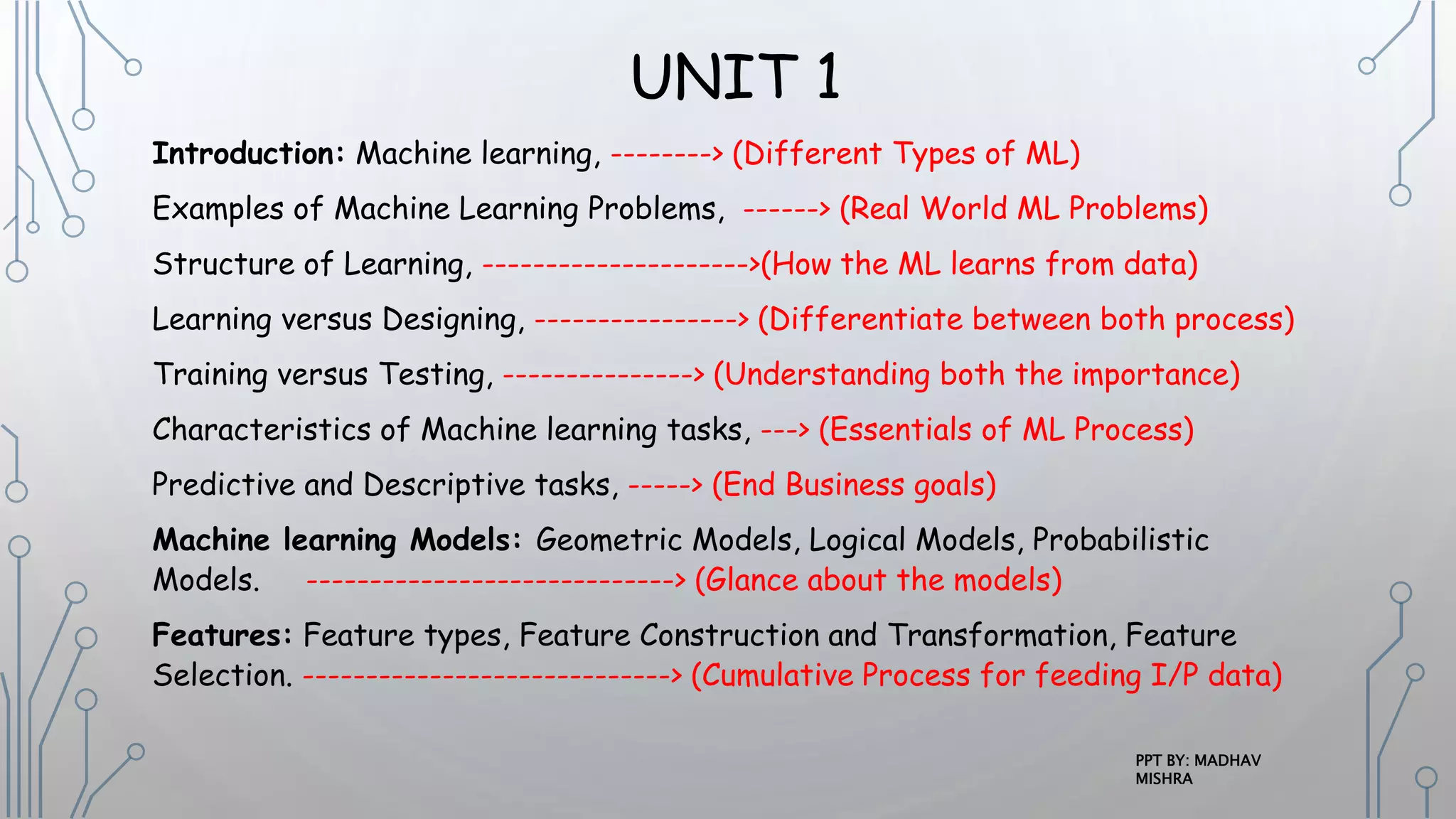 Machine Learning Unit 1 Semester 3 MSc IT Part 2 Mumbai University | PPTX