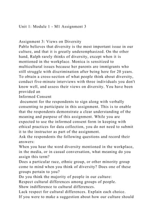 Unit 1 Module 1 - M1 Assignment 3Assignment 3 Views on Diver.docx