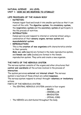 Unit 1 natural science 6th nueva | PDF