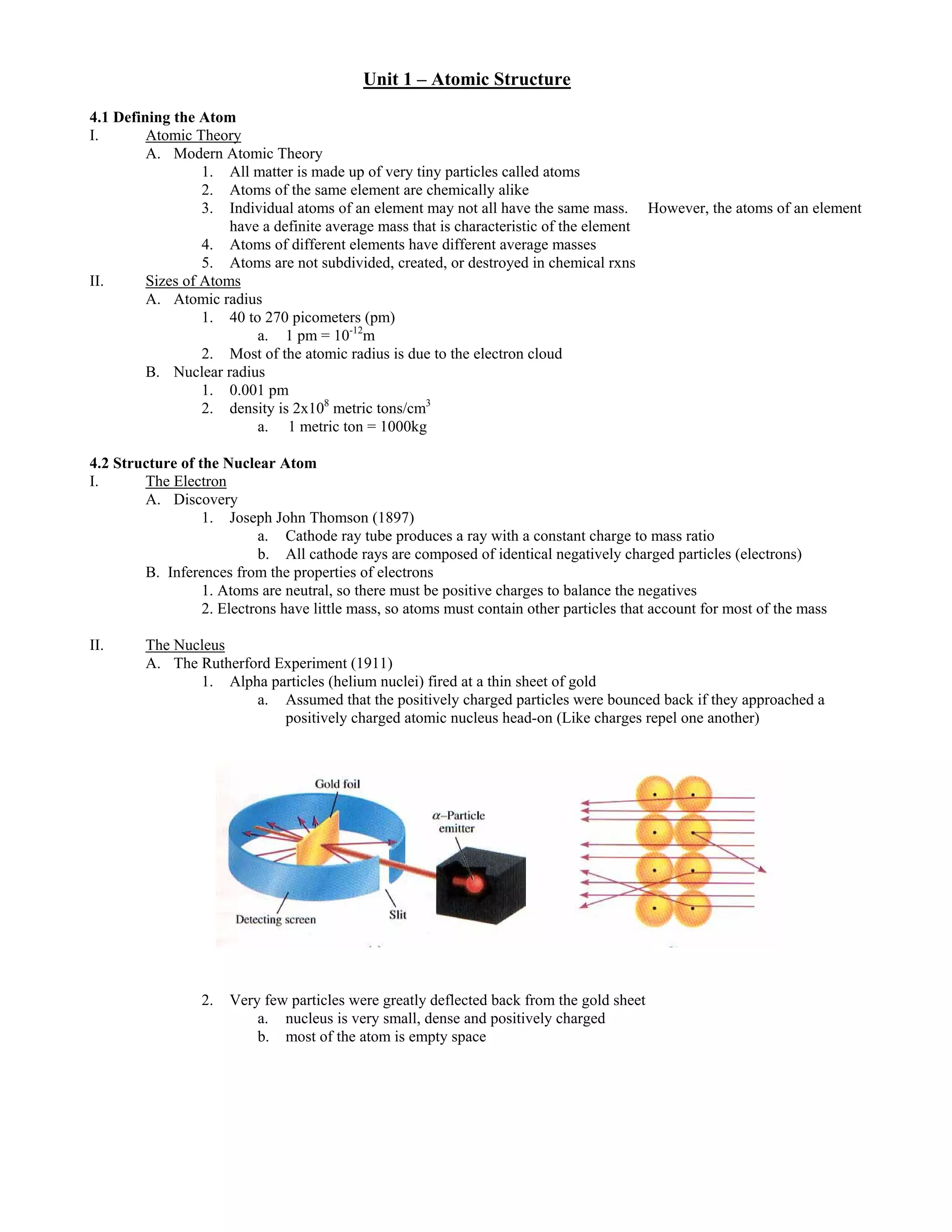 Unit 1 notes on atomic structure | PDF