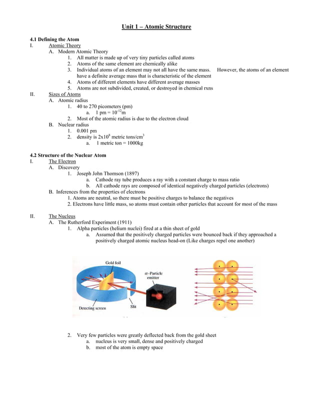 Unit 1 notes on atomic structure | PDF