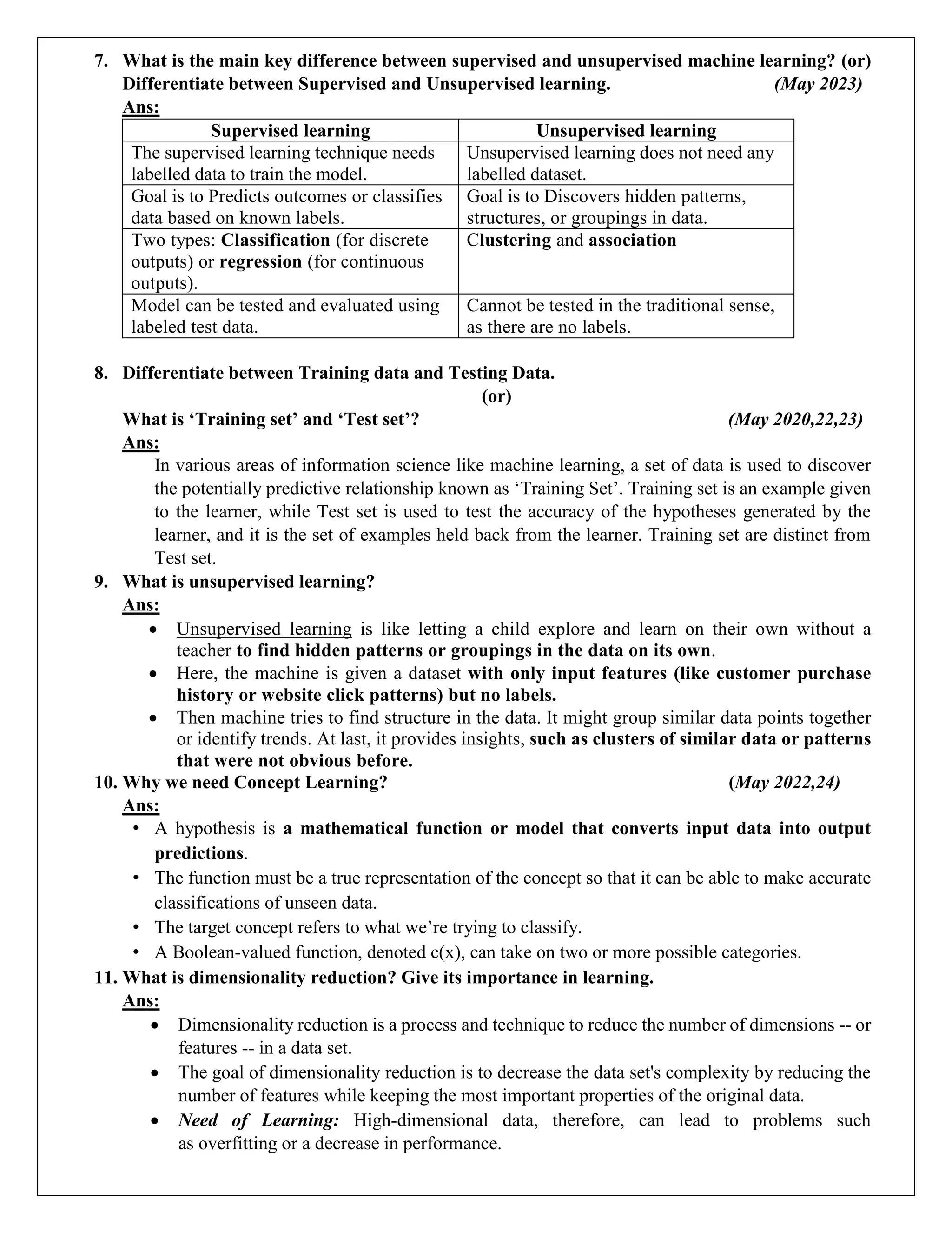 22PCOAM16_ML_Unit 1 notes & Question Bank with answers.pdf