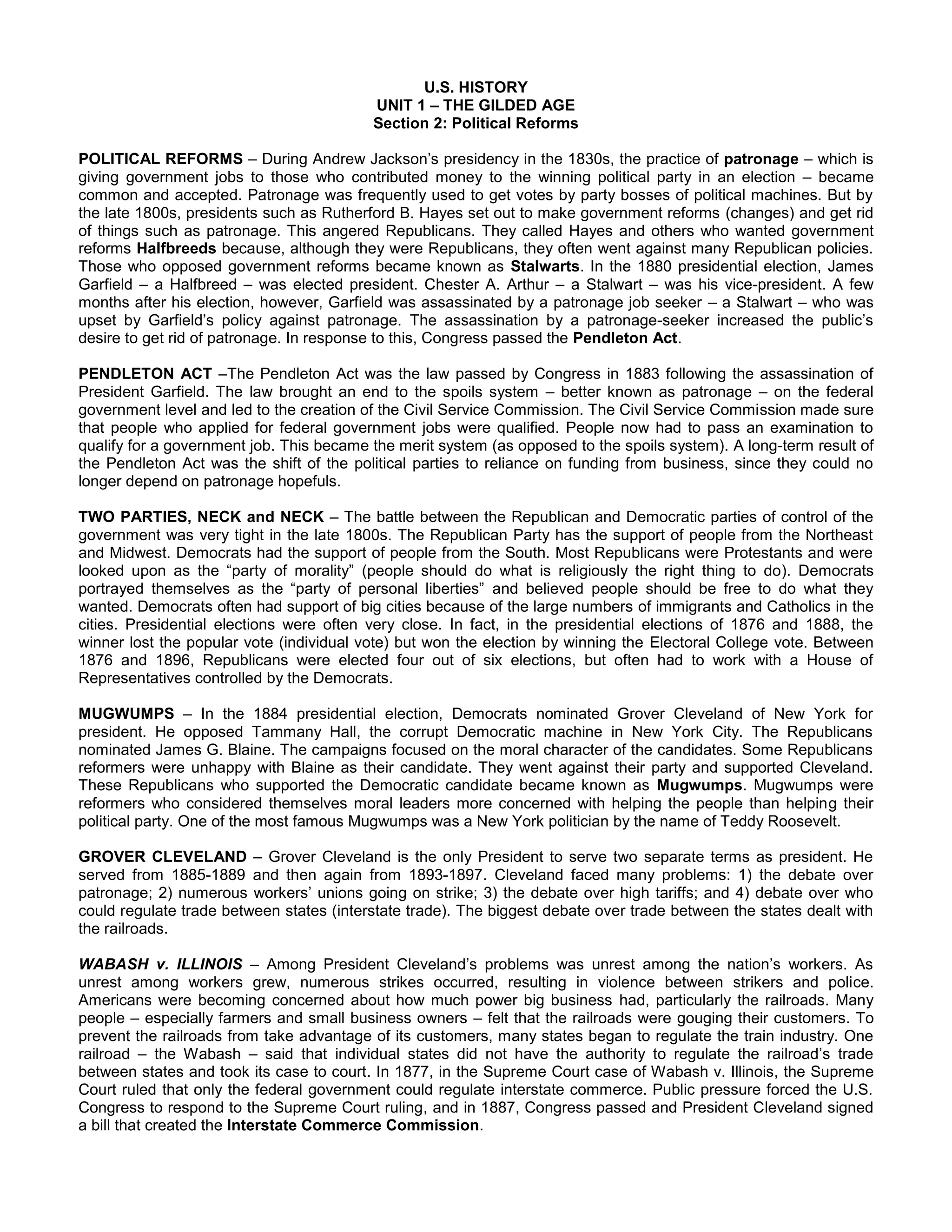 Unit 1 notes (the gilded age) | PDF