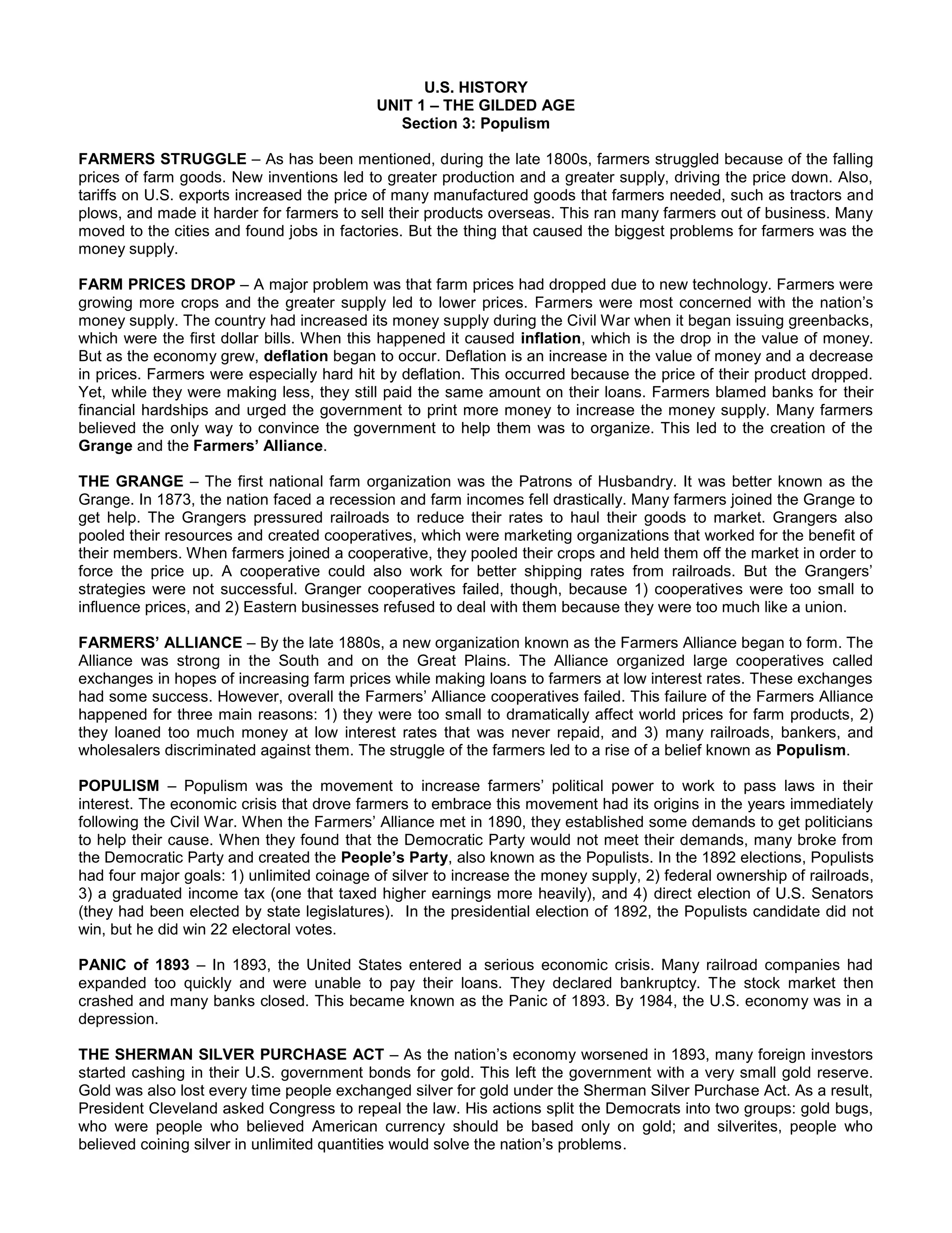 Unit 1 notes (the gilded age) | PDF