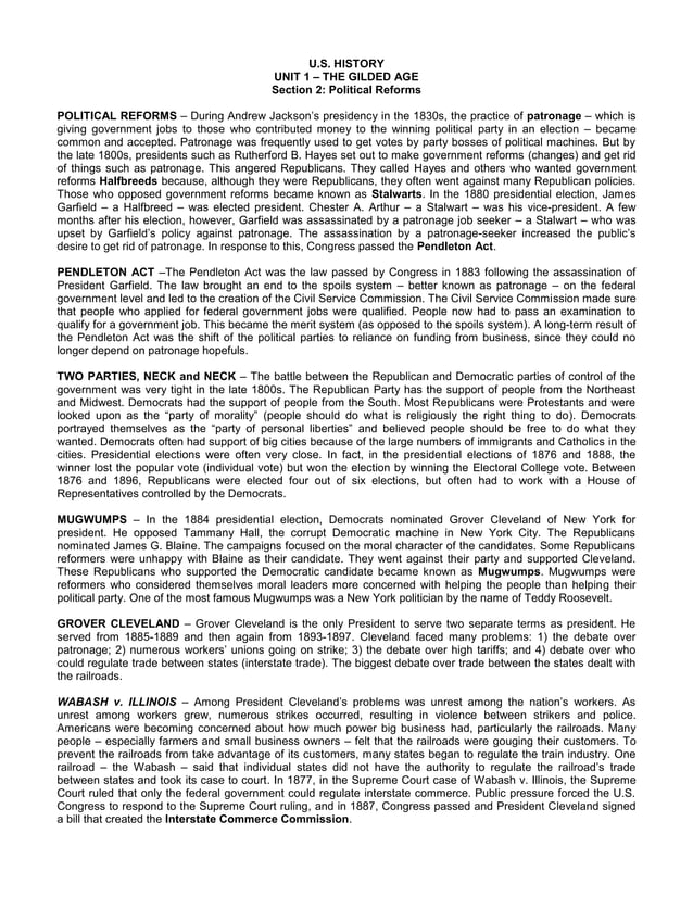 Unit 1 notes (the gilded age) | PDF