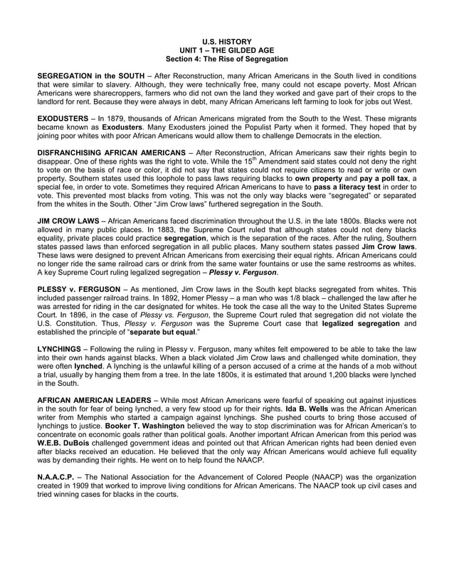 Unit 1 notes (the gilded age) | PDF