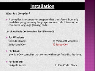 Unit 1 of c++ part 1 basic introduction | PPTX