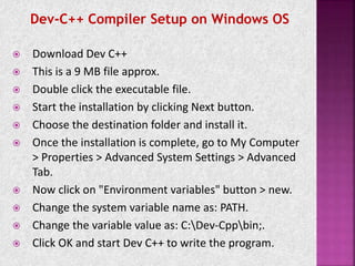 Unit 1 of c++ part 1 basic introduction | PPTX