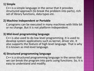 Unit 1 of c++ part 1 basic introduction | PPTX
