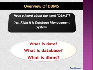 Unit 1 of dbms part 1 basic introduction | PPT