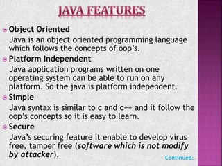 Unit 1 of java part 1 basic introduction akr | PPTX