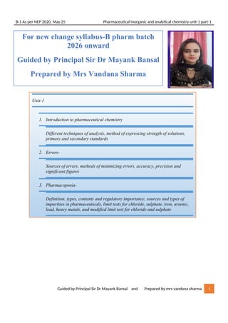 Pharmaceutical inorganic and analytical chemistry B. Pharm 1 Sem ...