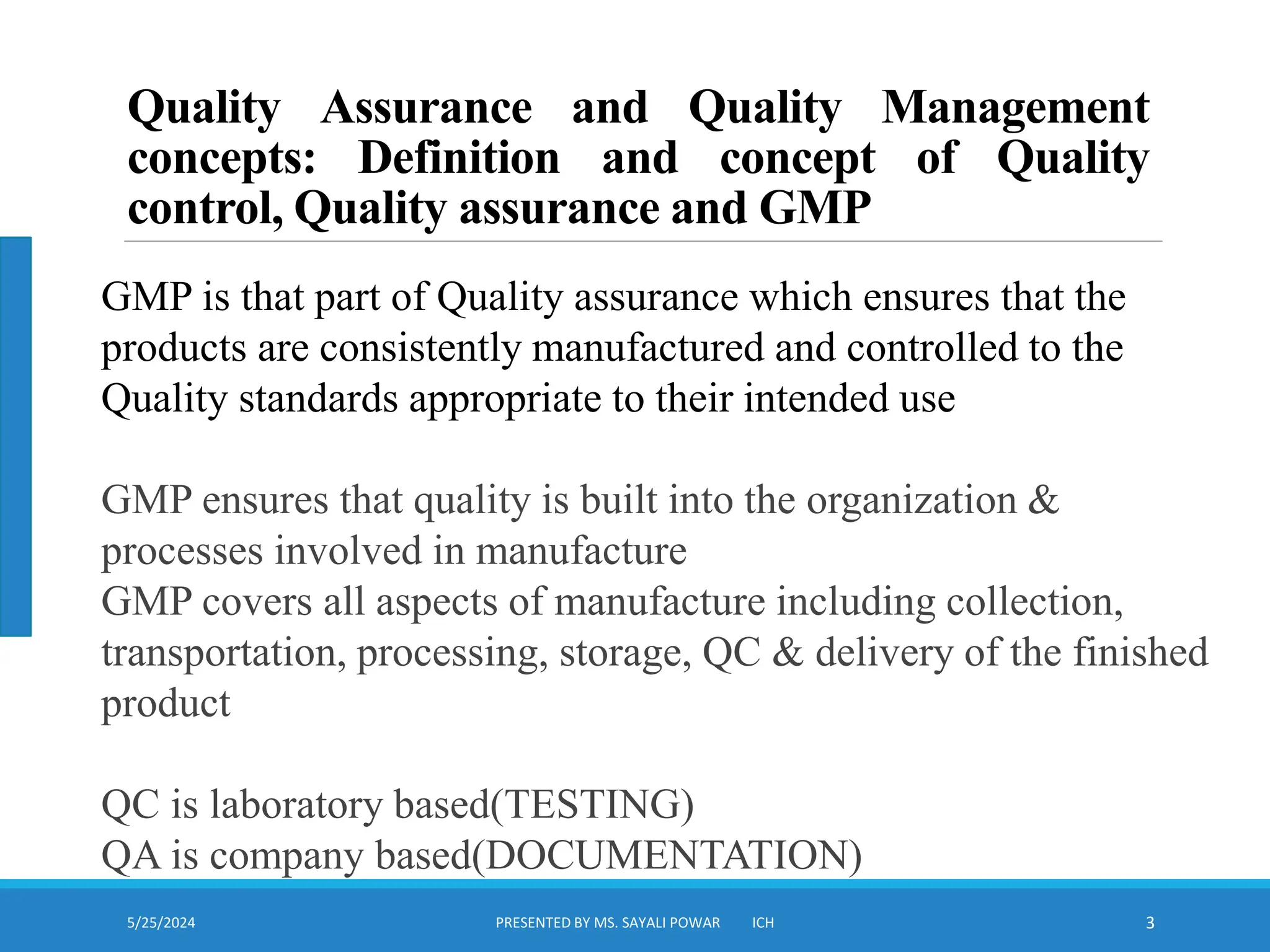UNIT 1_QUALITY ASSURANCE_QC,QA,GMP,TQM and NABL | PPTX