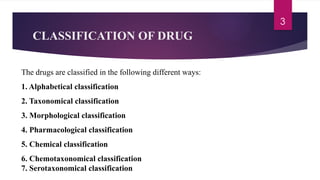 CLASSIFICATION OF DRUG Pharmacognosy And Phytochemistry -I | PPTX