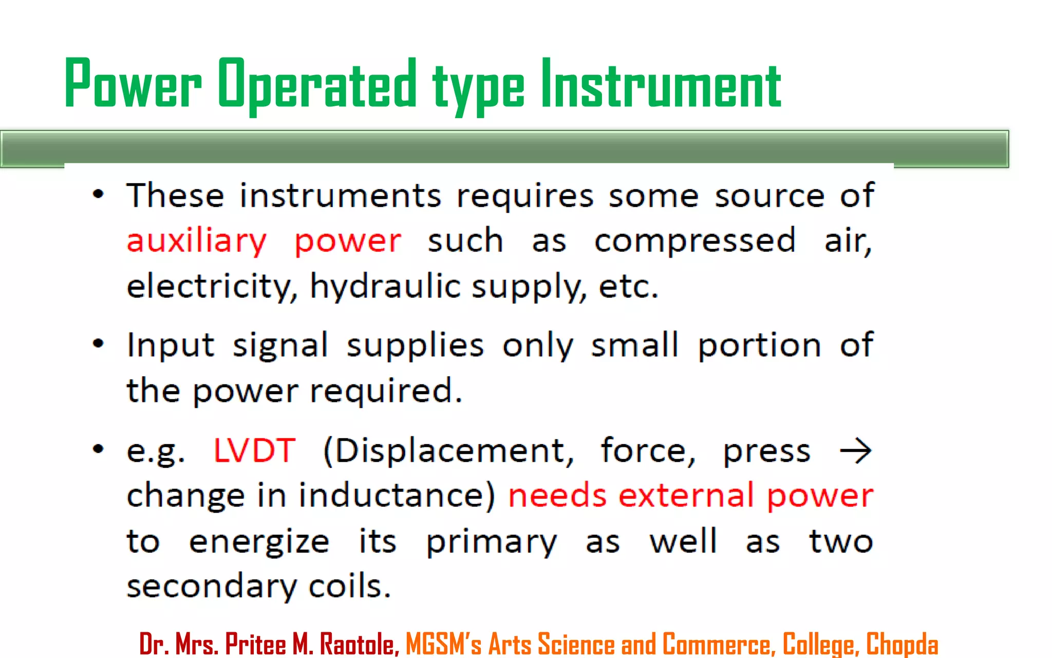 Classification of Instruments 2 and Dynamic Characteristics of ...