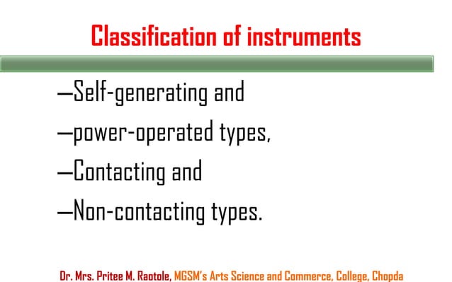 Classification of Instruments 2 and Dynamic Characteristics of ...