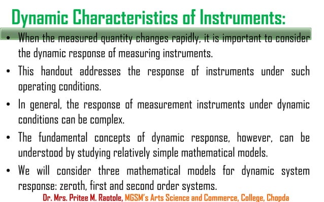 Classification of Instruments 2 and Dynamic Characteristics of ...