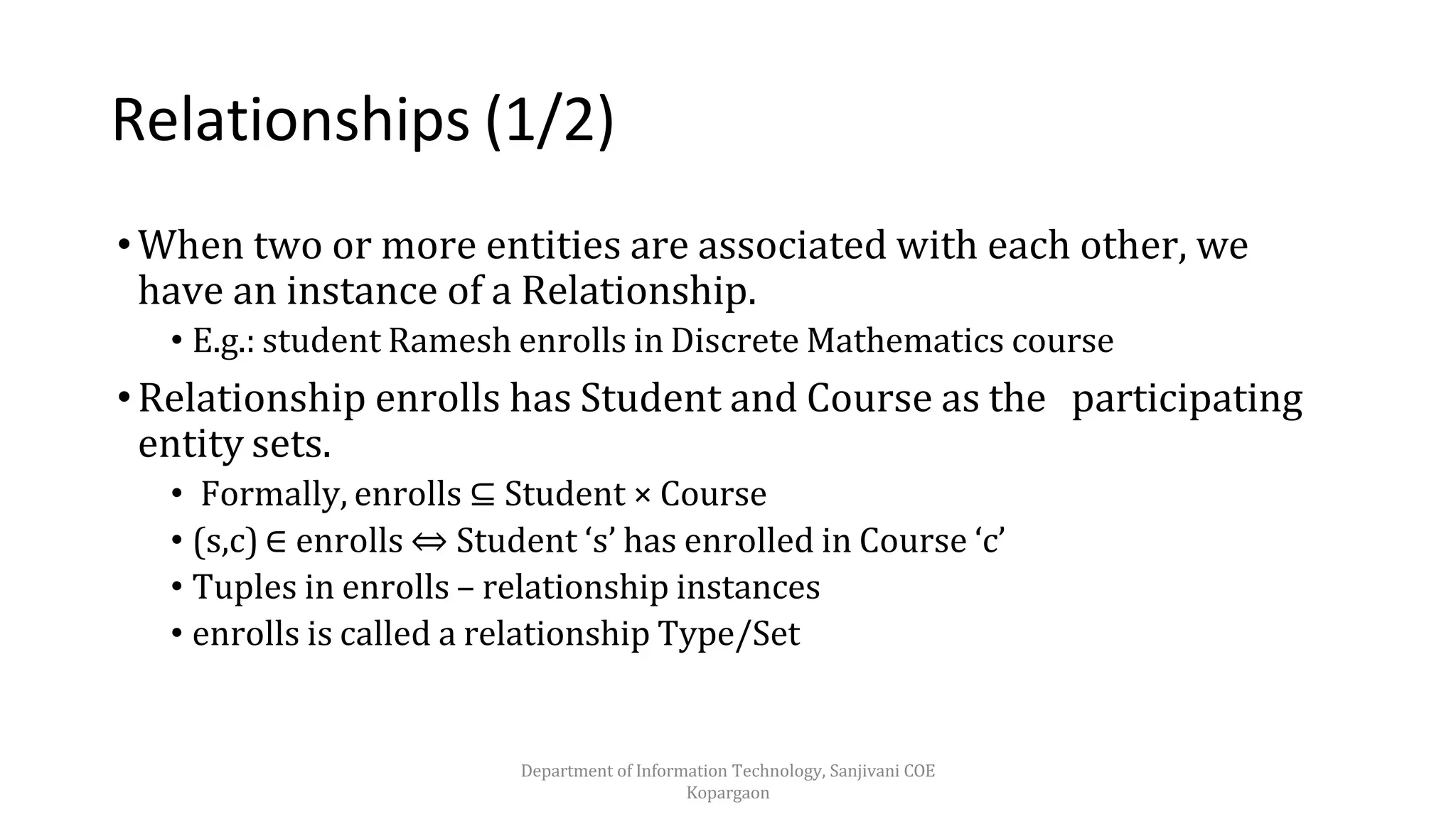 Unit 1 Introduction To Dbms Er Diagram Relation Ppt