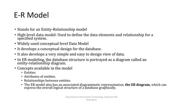 Unit 1 Introduction To Dbms Er Diagram Relation Ppt