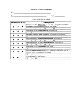 Unit 1 Short Story PreTest | PDF