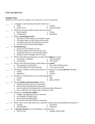 Unit 1 Short Story PreTest | PDF