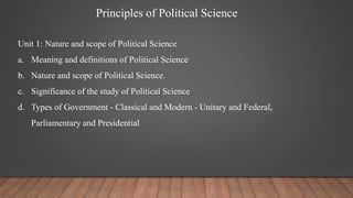 Principles of Political Science (Nature, Scope) | PPTX