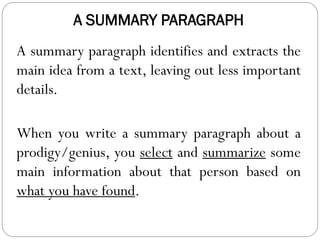 Unit 1 A Summary Paragraph | PDF
