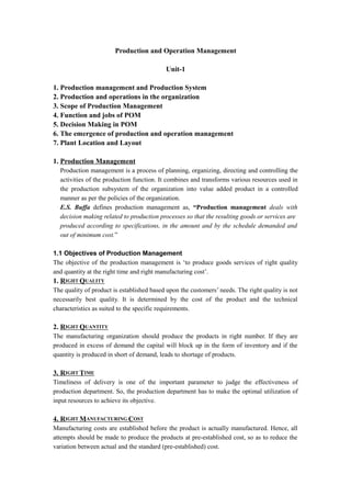 Unit 1 production and operation management | DOC