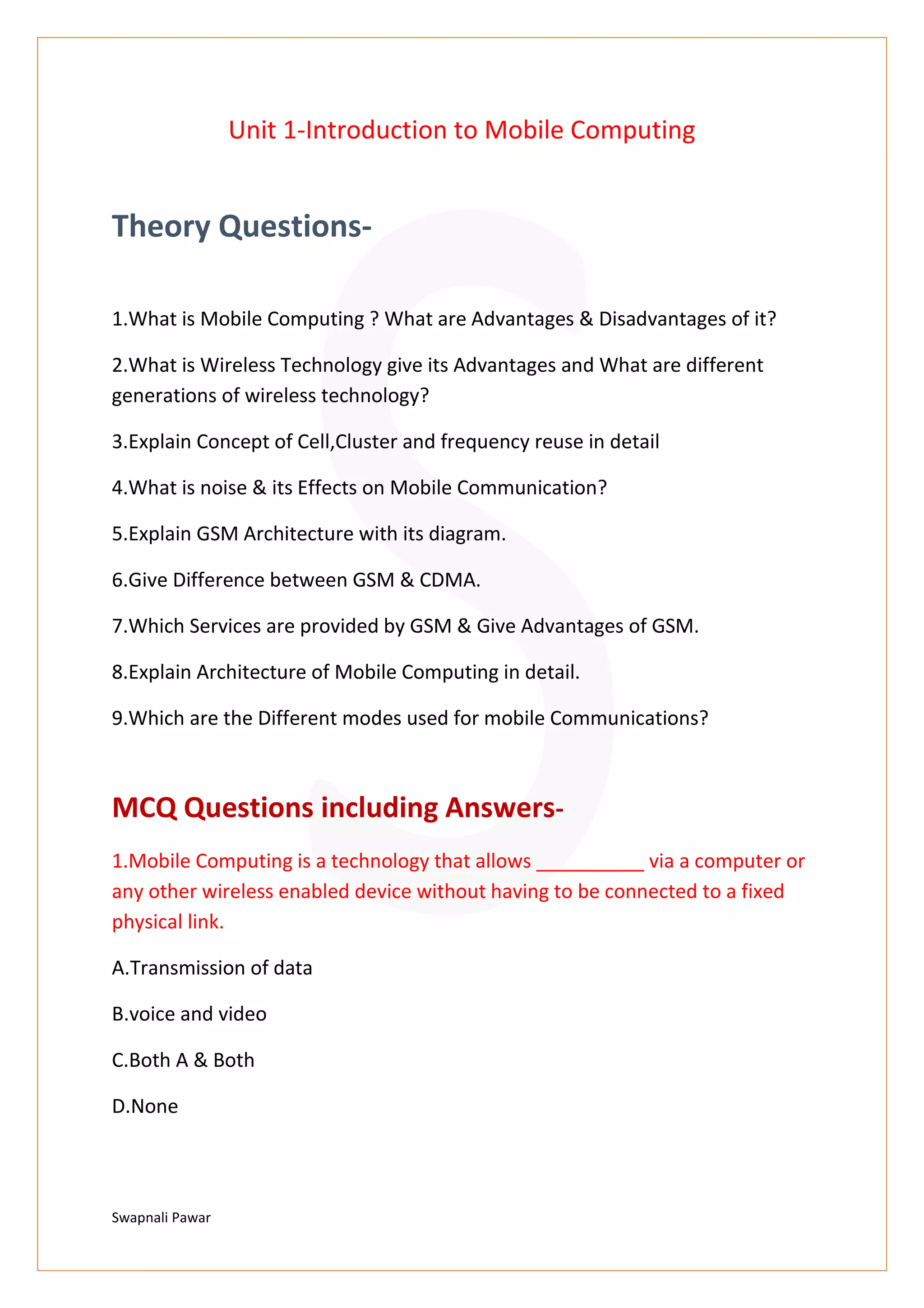 Unit 1 Introduction To Mobile Computing Pdf