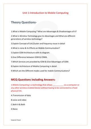 Unit 1-Introduction to Mobile Computing | PDF