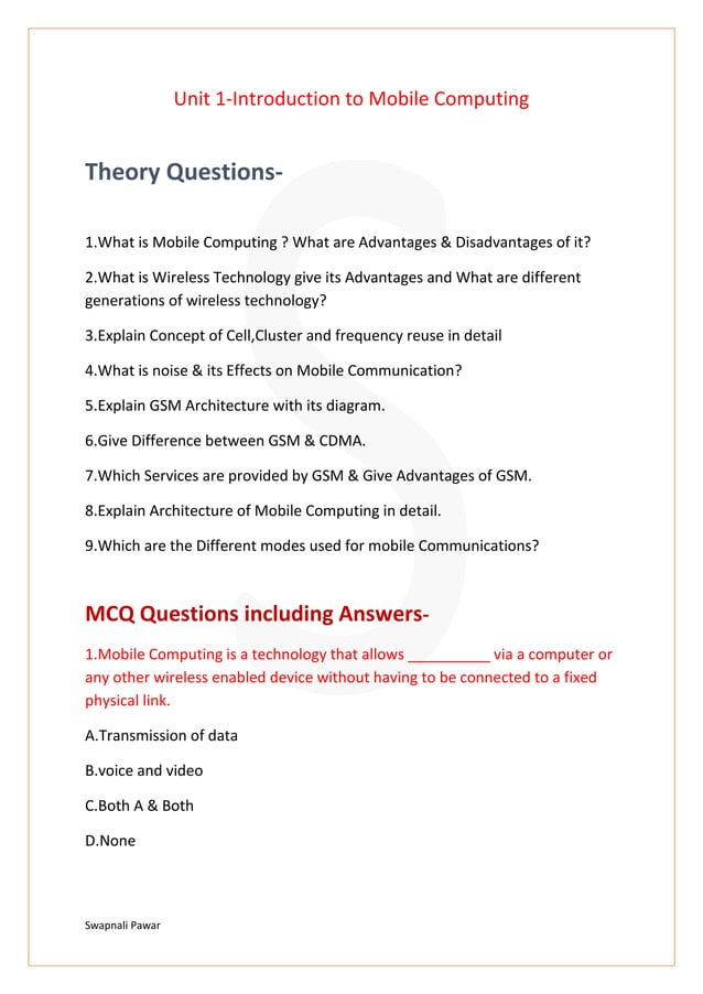 Unit 1-Introduction to Mobile Computing | PDF