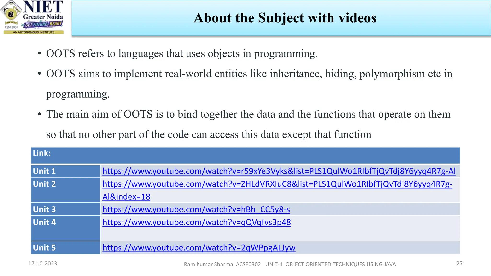 Object Oriented Programming Using Java Ppt