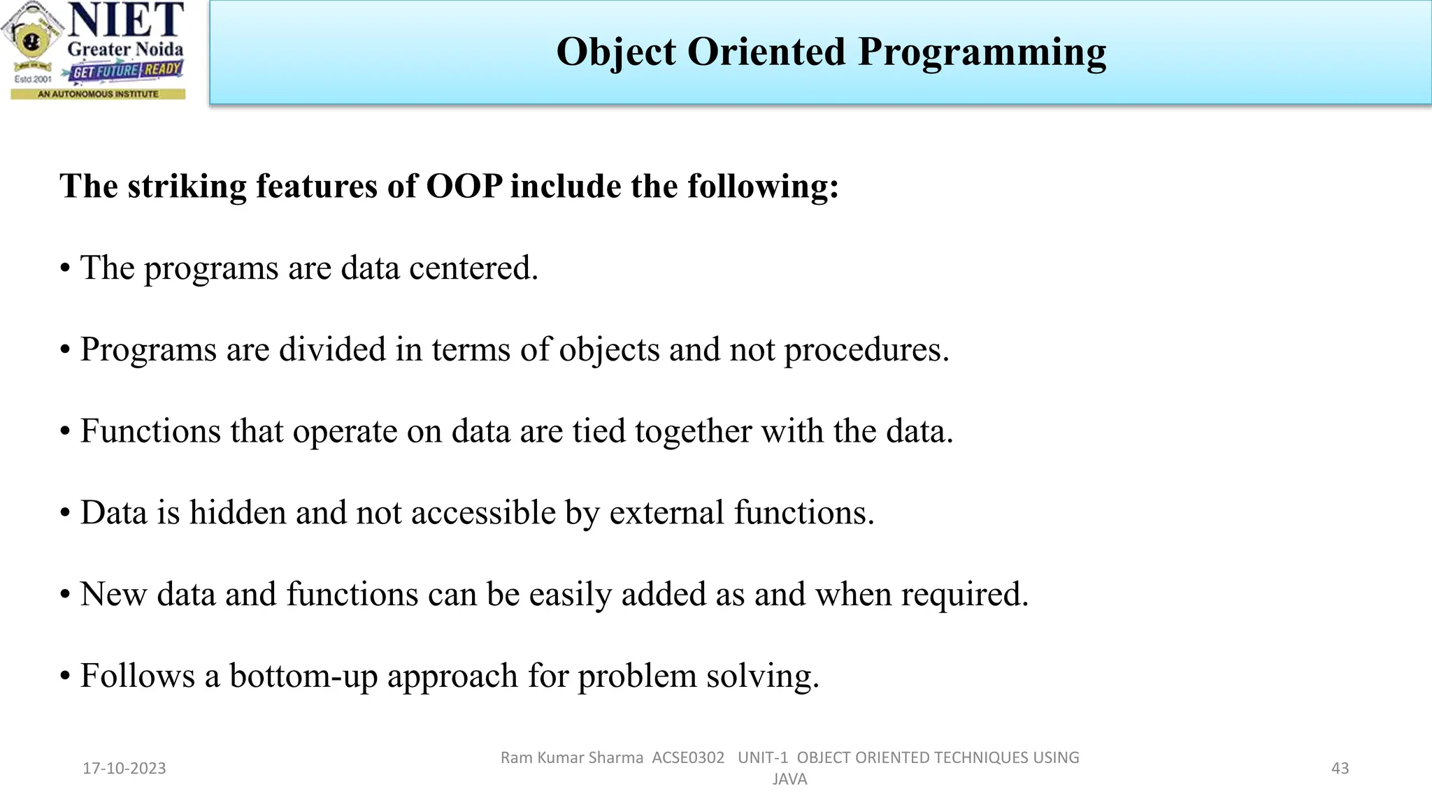 Object Oriented Programming Using Java Ppt