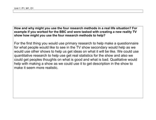 Unit 1 research methods worksheet | DOC | Education