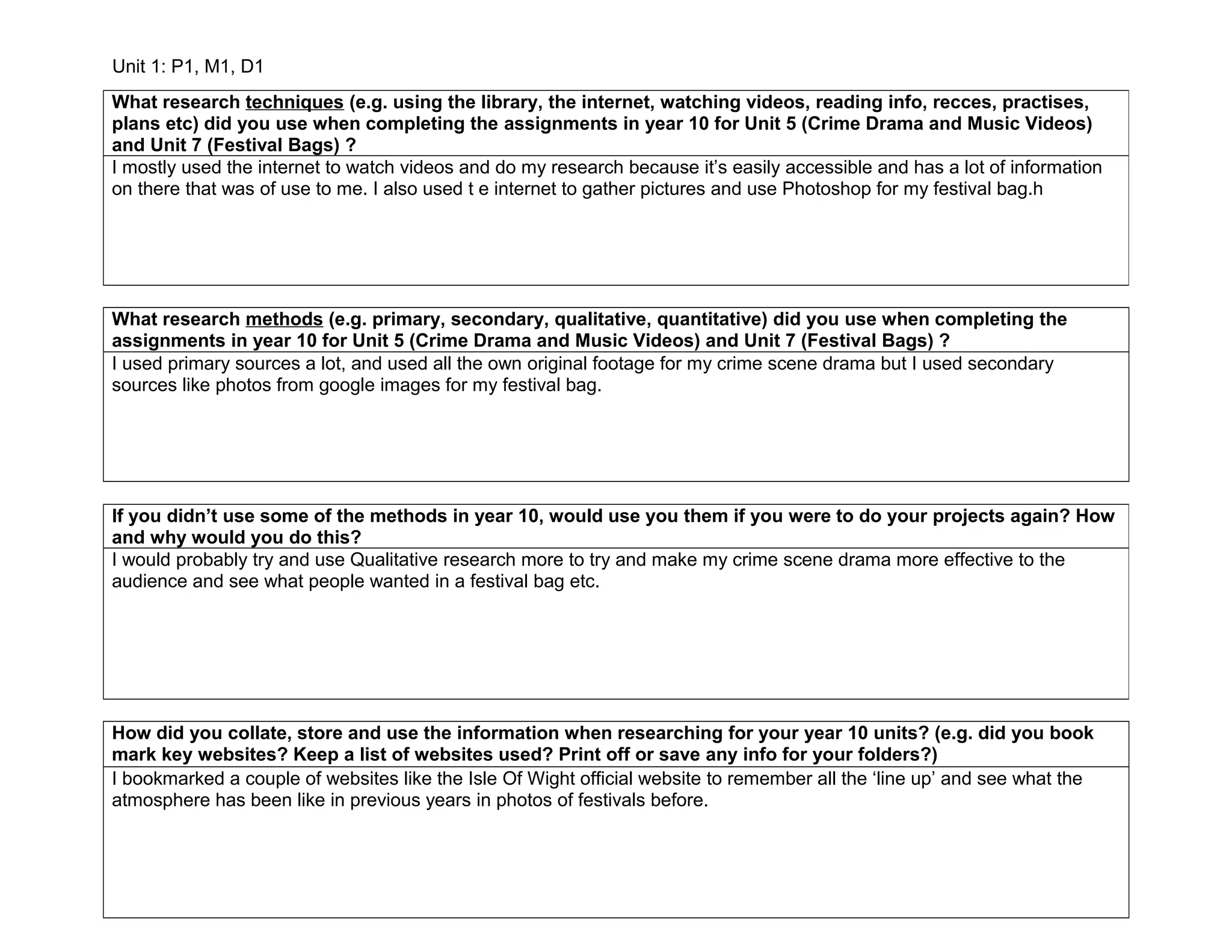 Unit 1 research methods worksheet for year 10 | PPT