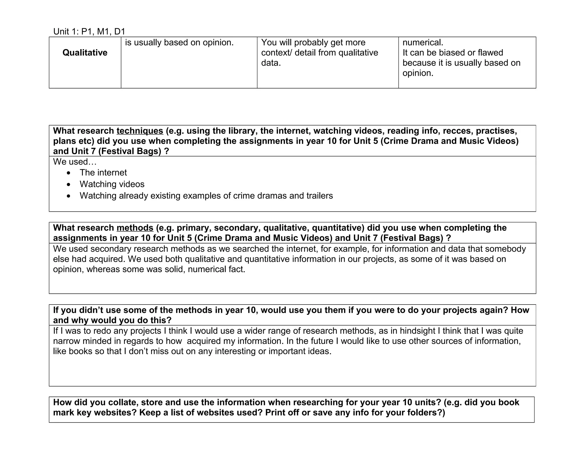 Unit 1 research methods worksheet for year 10 | PPT