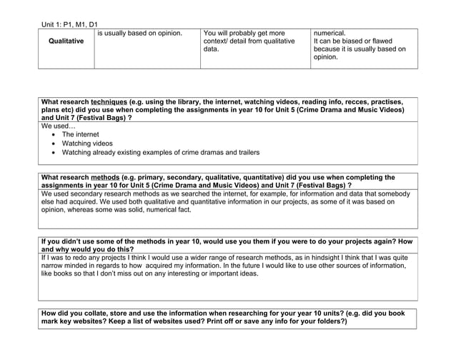 Unit 1 research methods worksheet for year 10 | PPT