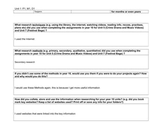 Unit 1 research methods worksheet for year 10 | DOC