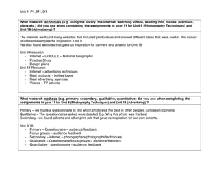 iuiufiUnit 1 research methods worksheet y11 | DOC