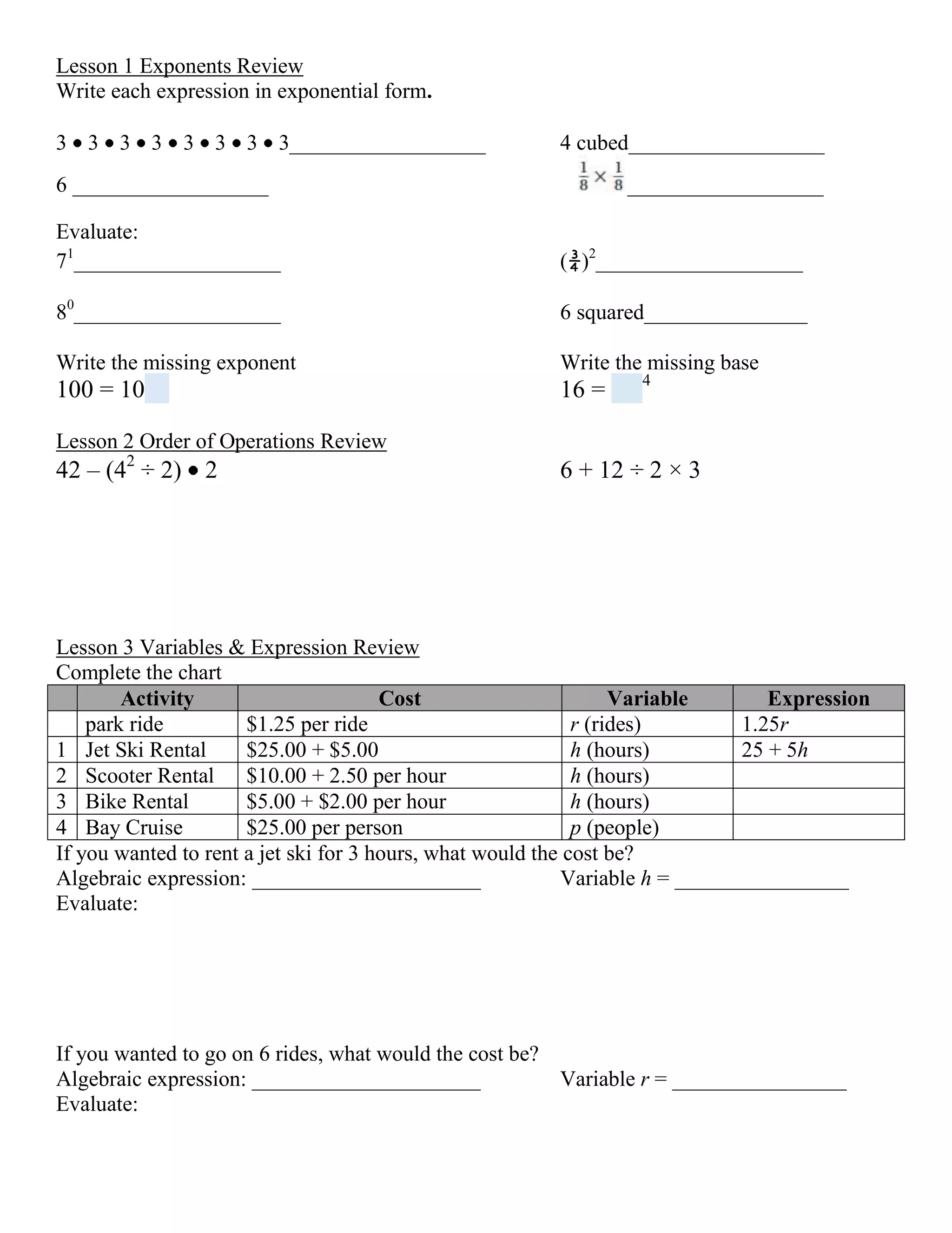 Unit 1 review hw 2 | DOCX