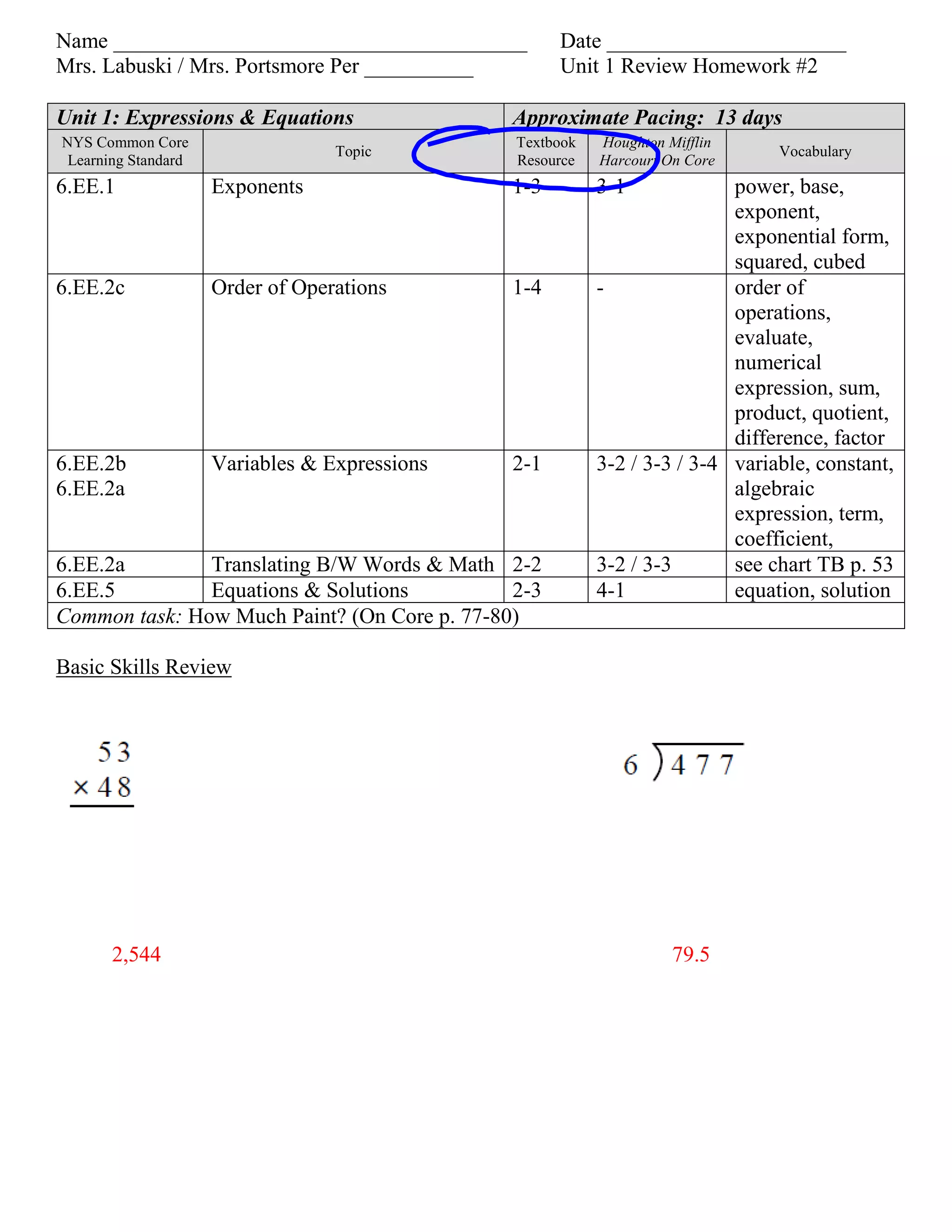 Unit 1 review hw 2 | DOCX