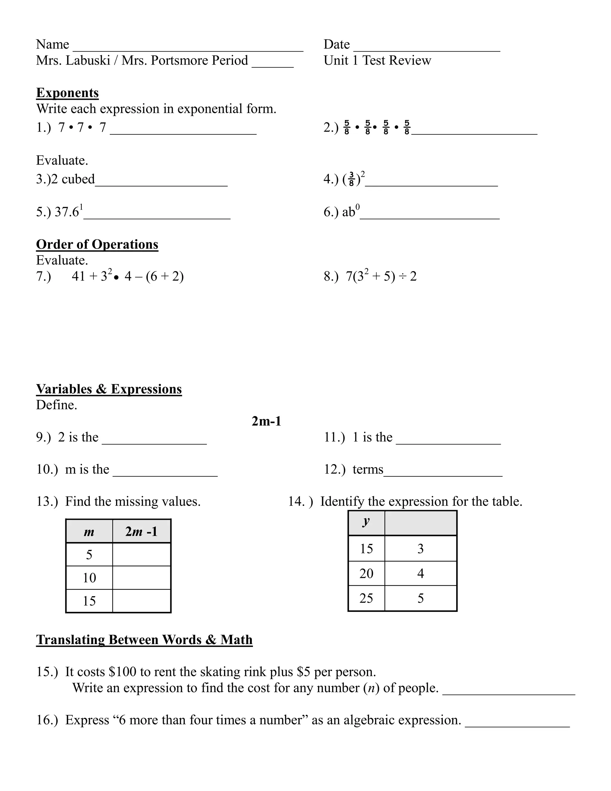 Unit 1 review packet | PDF