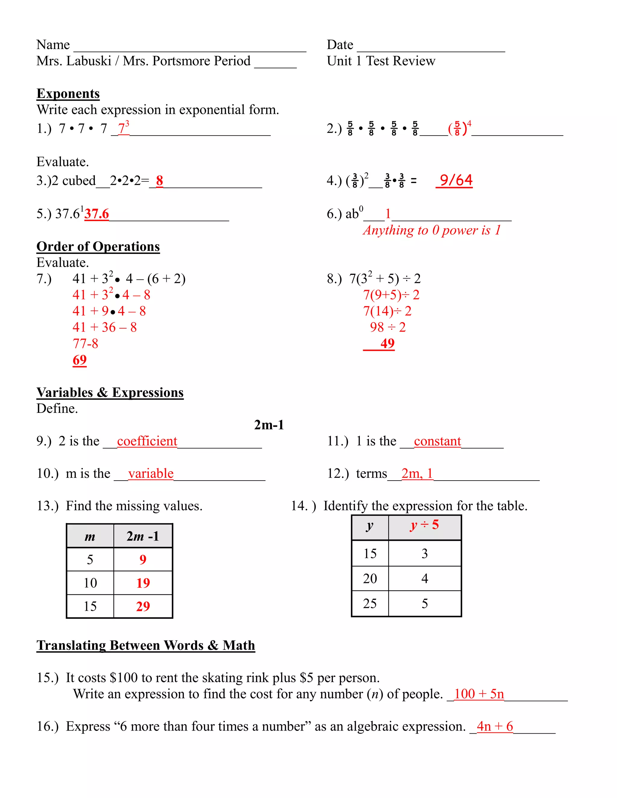 Unit 1 review packet | DOCX